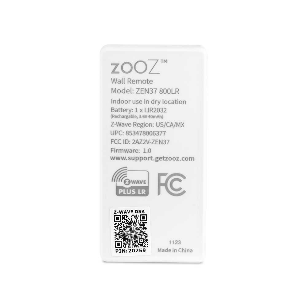 Zooz 800 Series Z-Wave Long Range Wall Remote ZEN37 800LR (Battery Pow ...