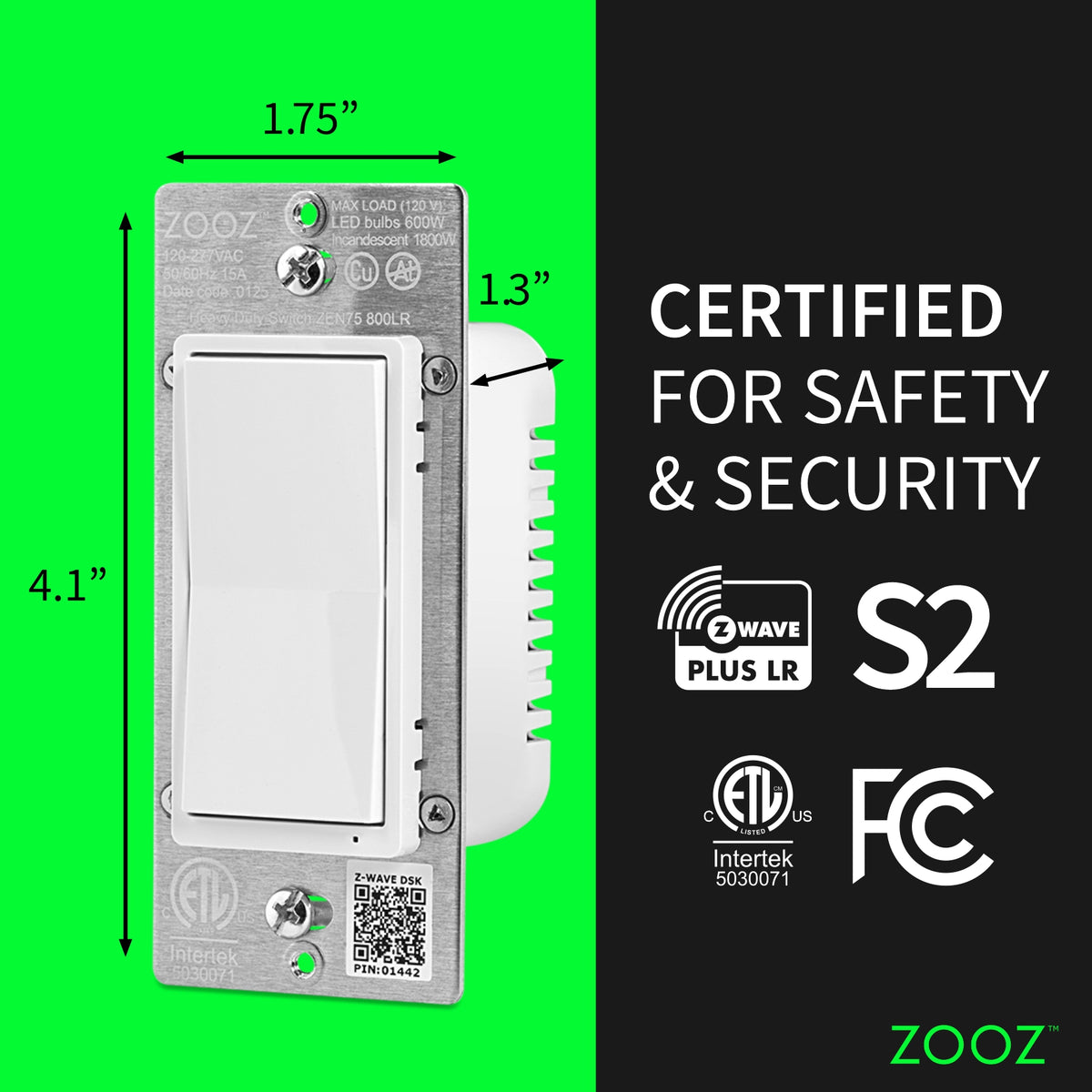Zooz 800 Series Z-Wave Long Range Heavy Duty Wall Switch ZEN75 800LR ...