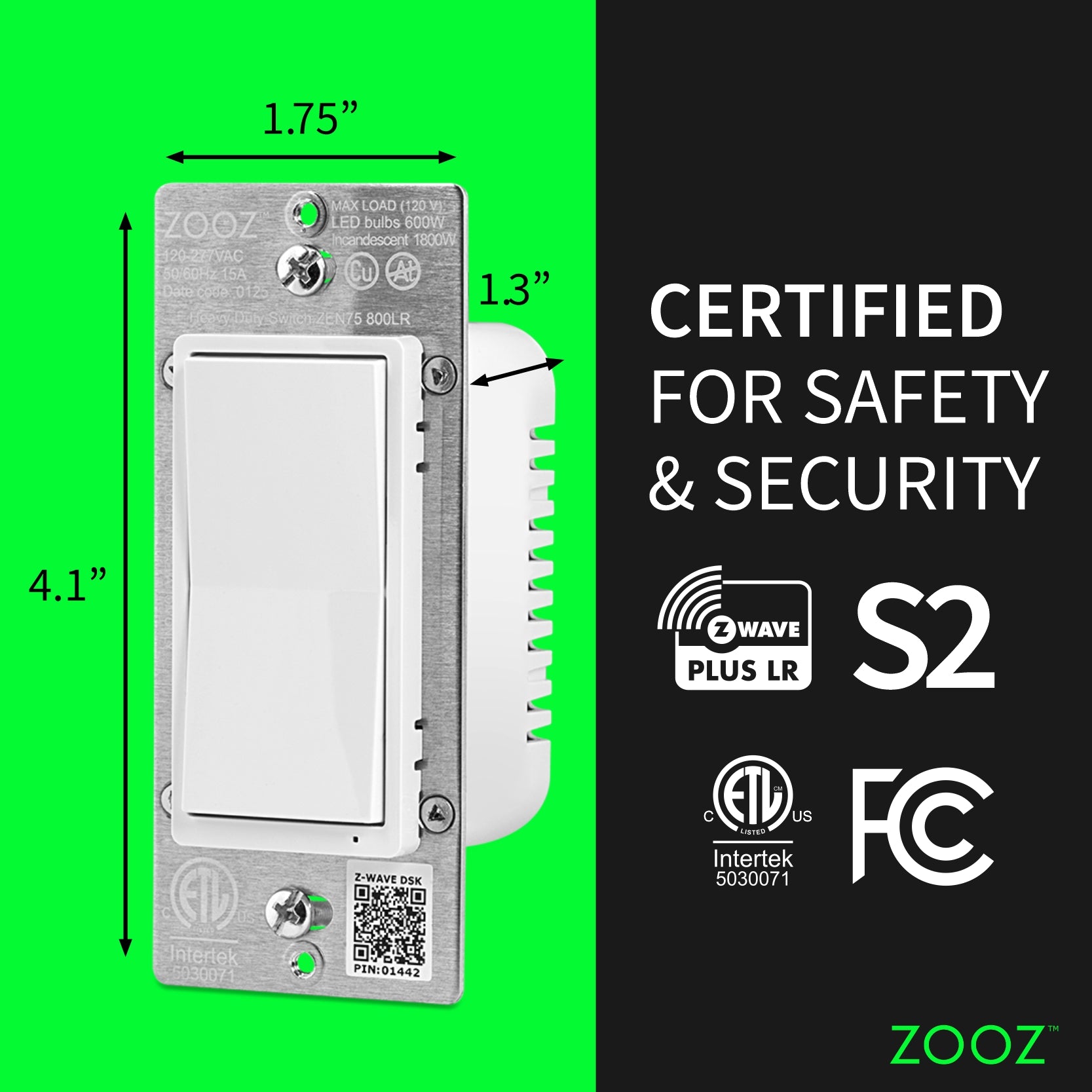 Zooz 800 Series Z-Wave Long Range Heavy Duty Wall Switch ZEN75 800LR ...