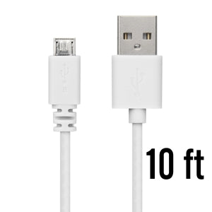 Micro USB Cable 10ft, White - The Smartest House